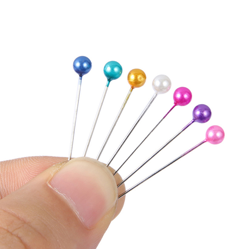 100pcs/box Long Round Pearl Needle Hijab Clips Brooches Sharp Metal ...