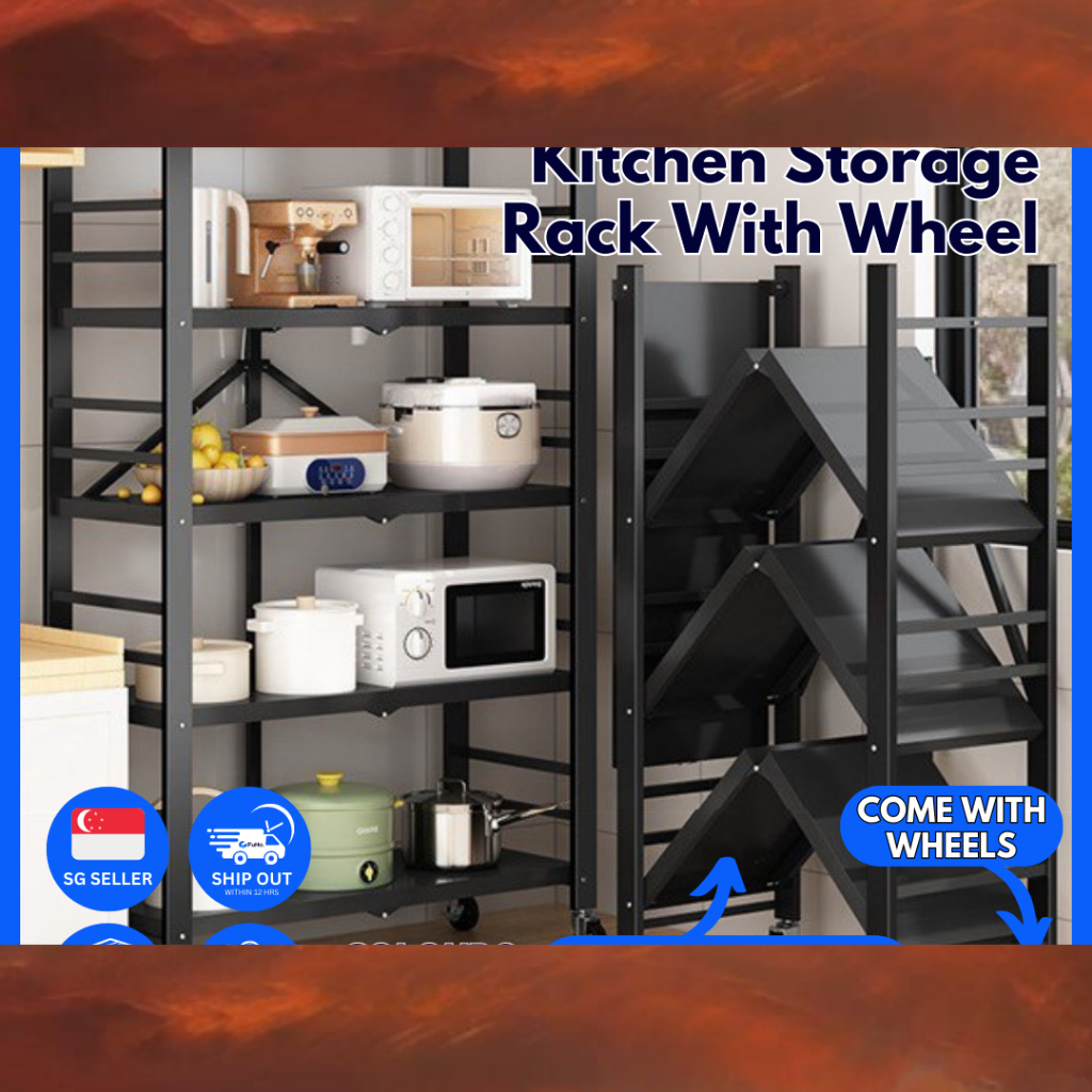 Foldable Kitchen Storage Rack With Wheels Kitchen Shelves Kitchen ...