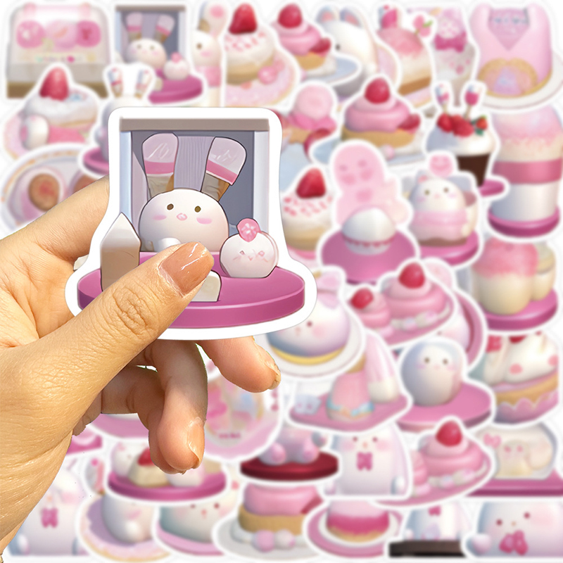 49PCS Cute Pink Pudding Rabbit Anime Stickers Luggage Skateboard Kawaii ...