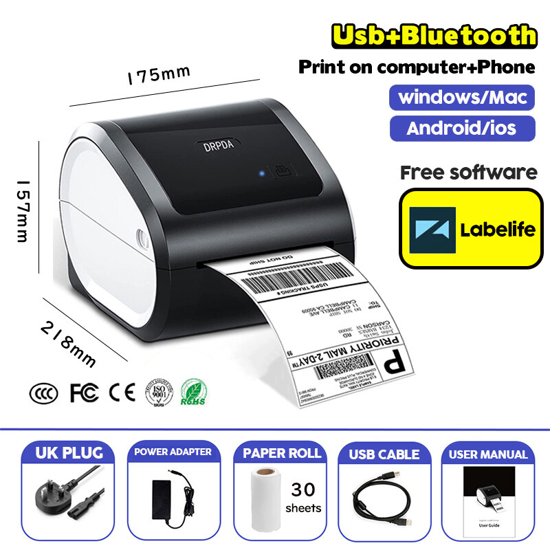 DRPDA D520 Bluetooth Thermal Printer A6 Waybill Barcode Shipping Label ...