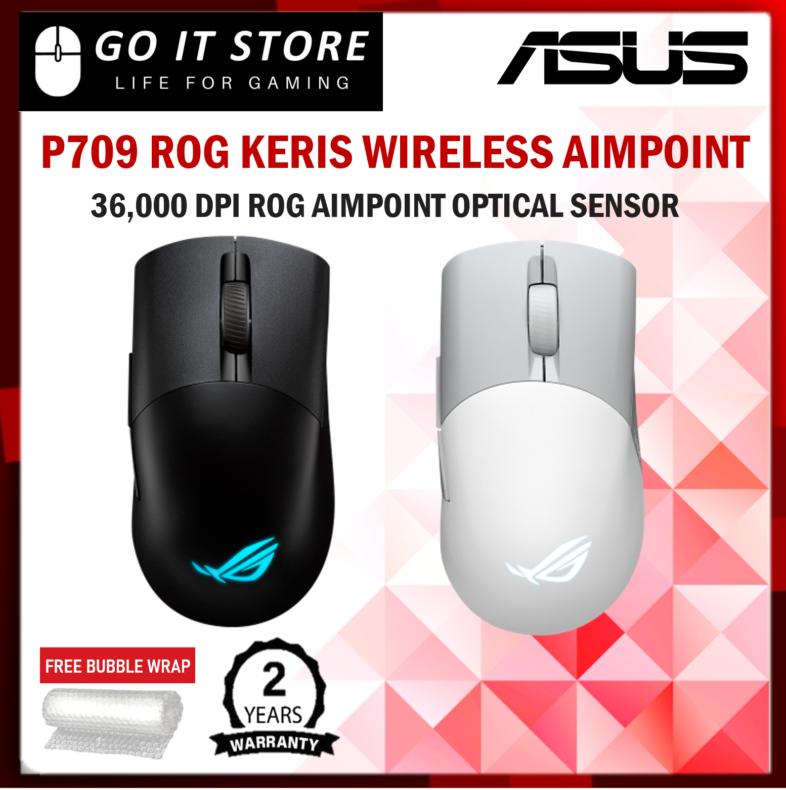 Asus Gaming Mouse P709 ROG Keris Wireless AimPoint 36,000DPI SpeedNova Tri-mode Lightweight ...