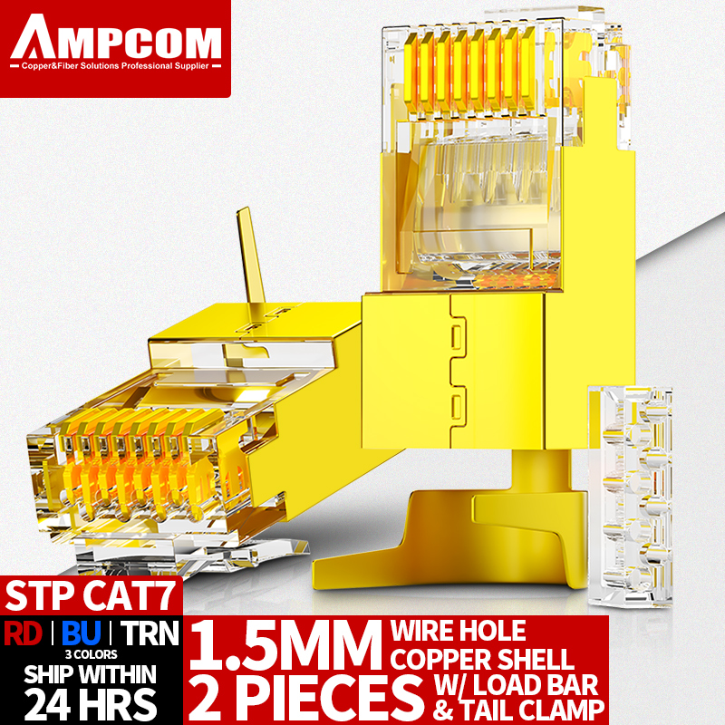 AMPCOM CAT7 RJ45 Connector with Load bar, Two-Piece Suit 10Gbps STP ...