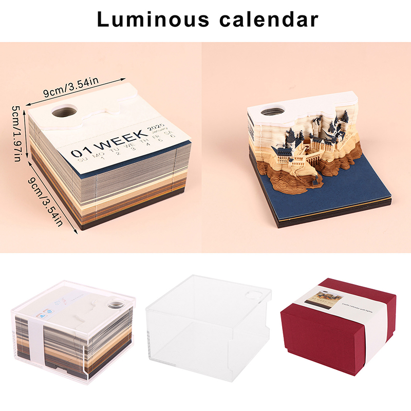 Castle Desk Calendar With LED Lights 2025 Calendar Memo Pad Creative ...