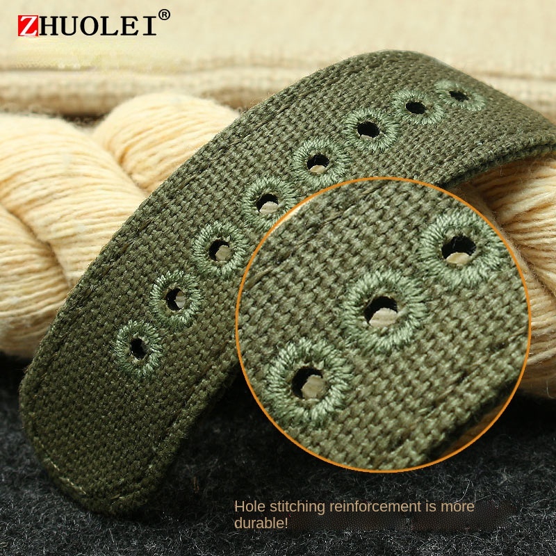 20mm Genuine Leather Army green Nylon Sport Strap Canvas Quick release ...