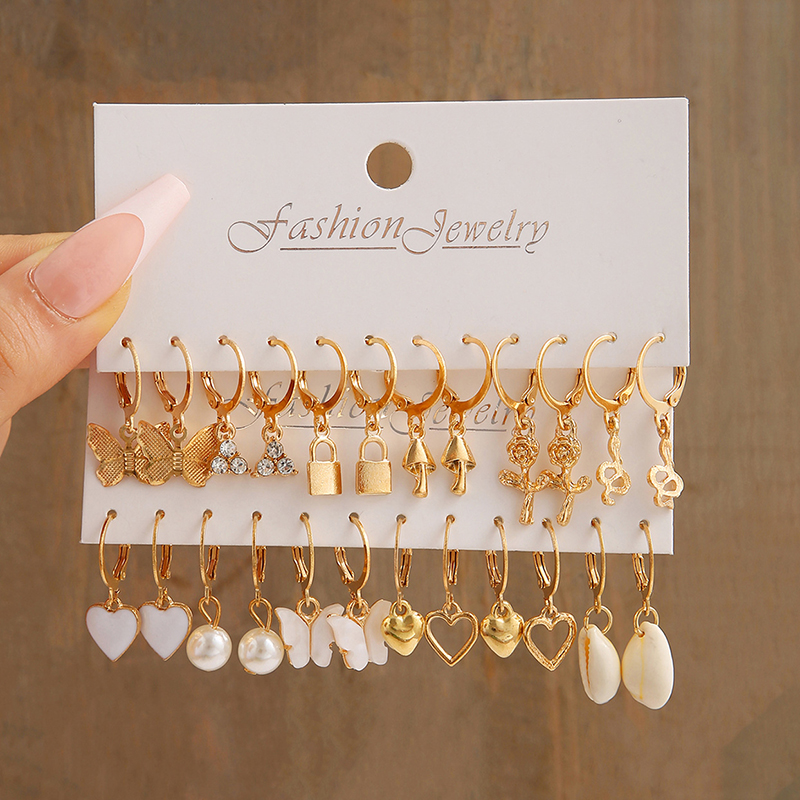 New Heart Jewelry Women Pearl Lock Butterfly Lock Earrings Creative ...