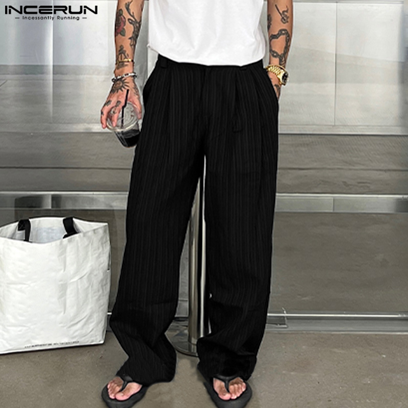 INCERUN Men's Trousers Fashion Casual Loose Straight Leg Long Pants ...