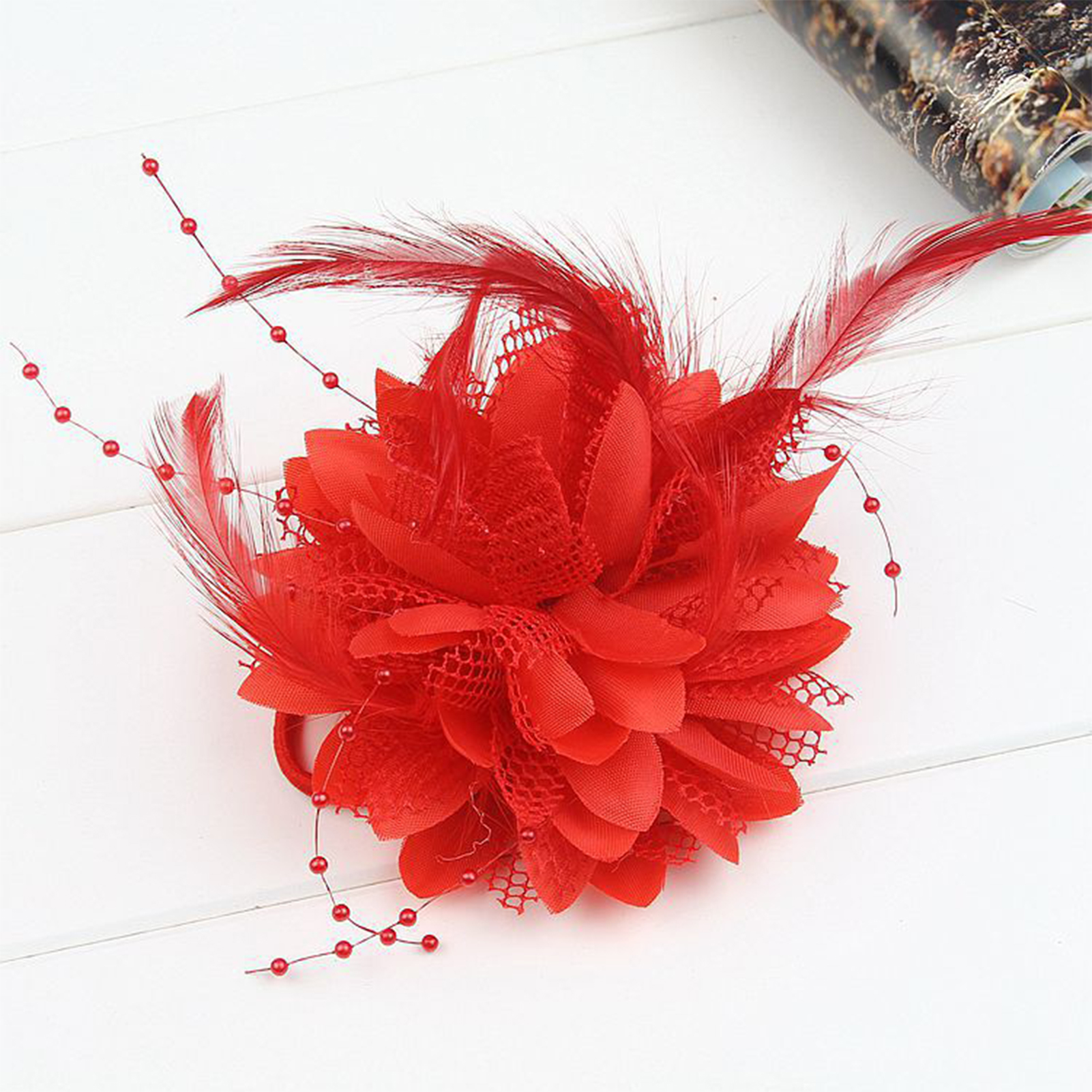 Mesh Flower Feather Bead Hair Clip Women's Corsage Barrettes Bridal ...