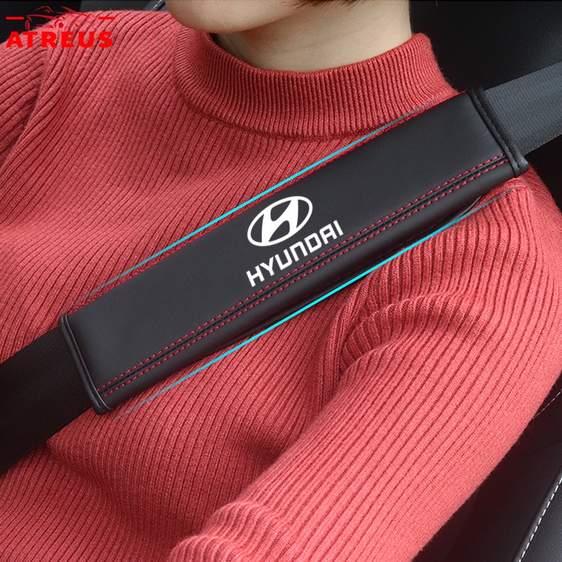 2Pcs Hyundai Universal Car Safety Seat Belt Cover Leather Safety Belts ...