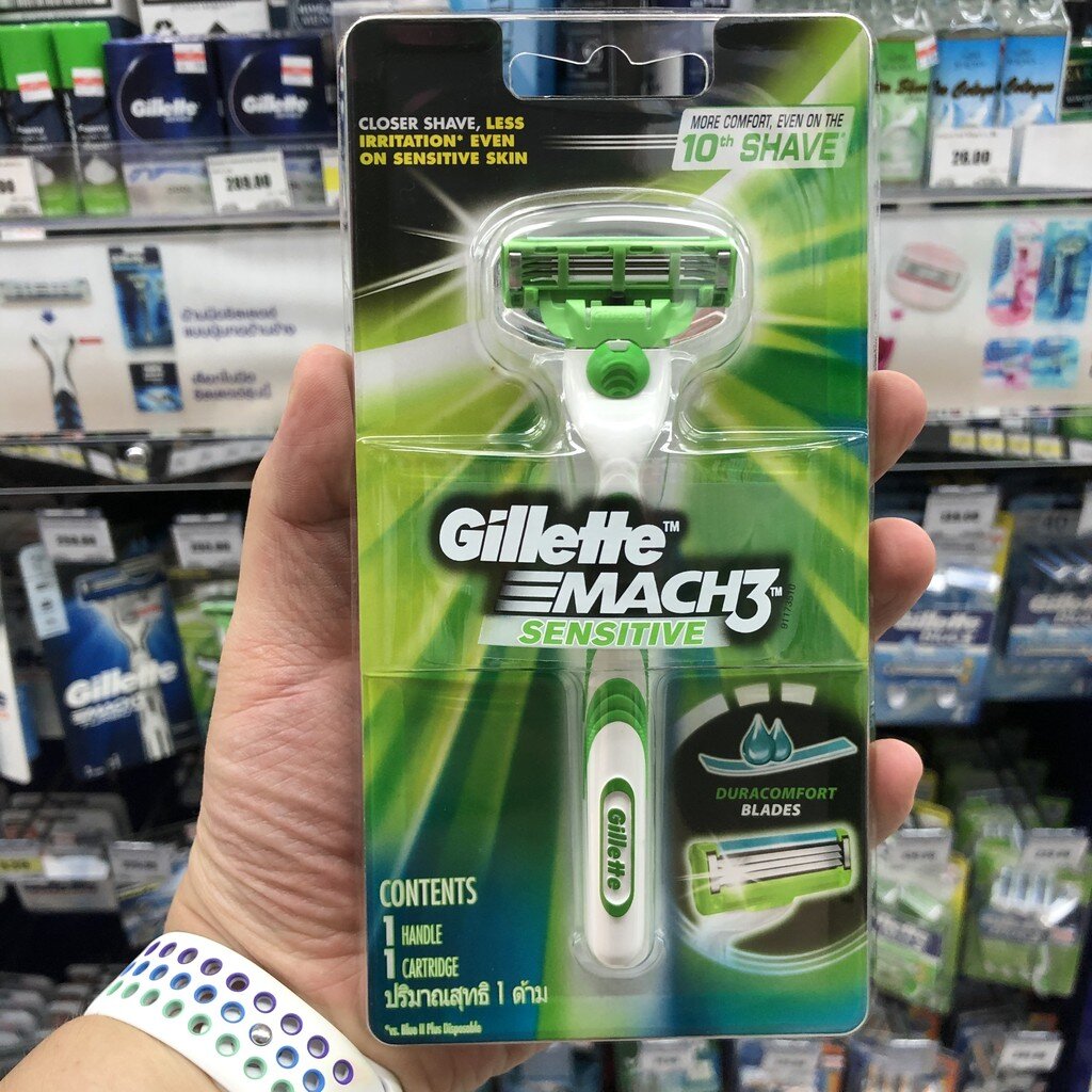 ยิลเลตต์ มัคทรี เซนซิทีฟ ใบมีดโกน พร้อมด้าม Gillette Mach 3 Sensitive ...