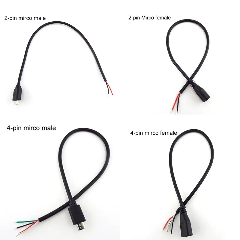 0.3m/1m/2m Power Supply Cable 2 Pin USB 2.0 A Female Male 4 Pin Wire ...