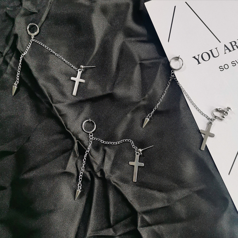 Cross Chain Simple Ear Clip Women's Hip-Hop Ear Stud Buckle All-match ...