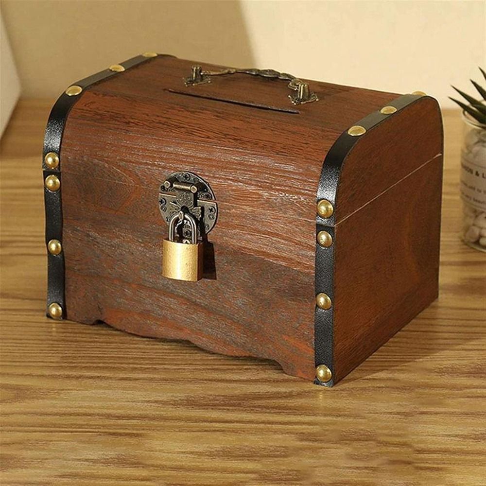1Pcs Wooden With Lock Home Decor Creative Money Saving Box Coin Boxes ...