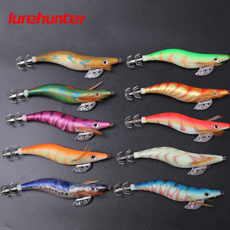 10PCS with Shrimp Bag 3D Printing 2.5 3.0 Hook Luminous Squid Fishing Shrimp Lure Squid ...