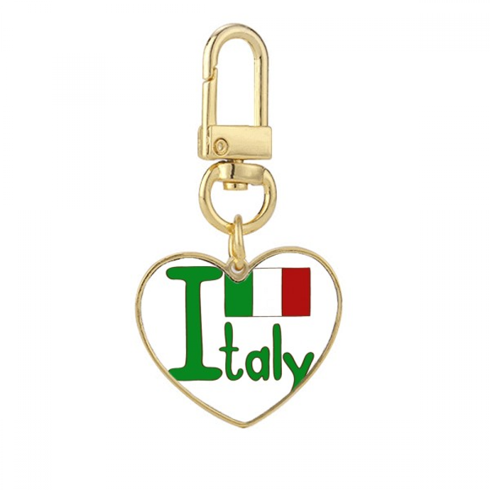 Italy National Flag Green Pattern Gold Heart Keychain Metal Keyring ...
