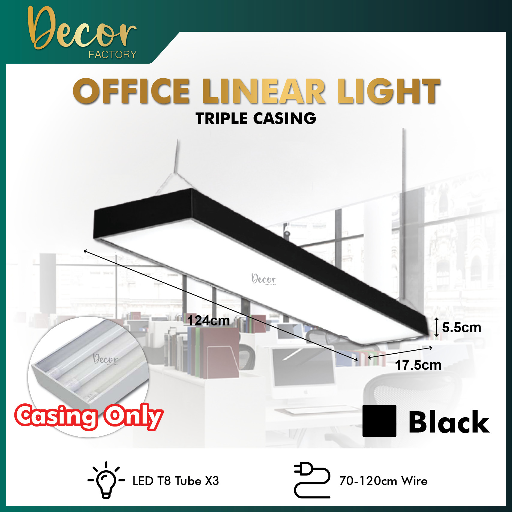 Office T8 Linear Light 2FT 4FT Casing Kalimantang Tube Fitting Ceiling ...