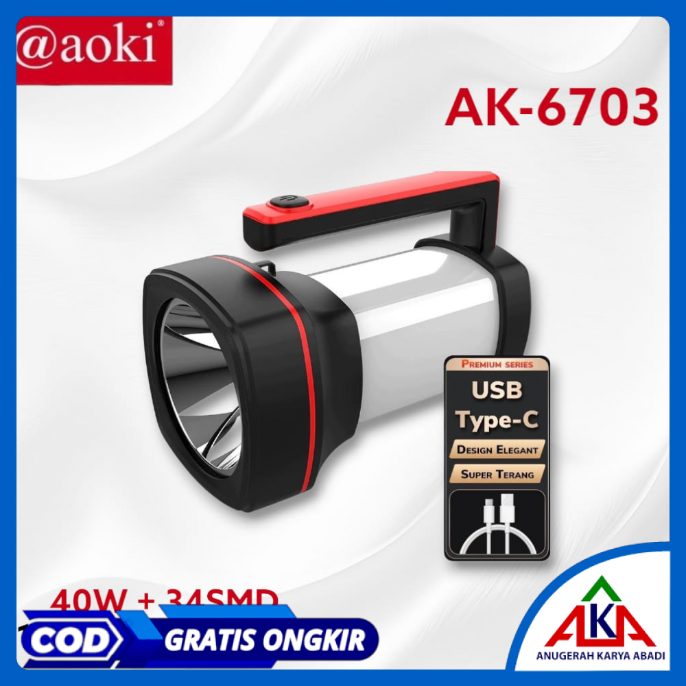 Lampu Senter Tangan LED JUMBO AOKI 20W / 40W Darurat Emergency ...