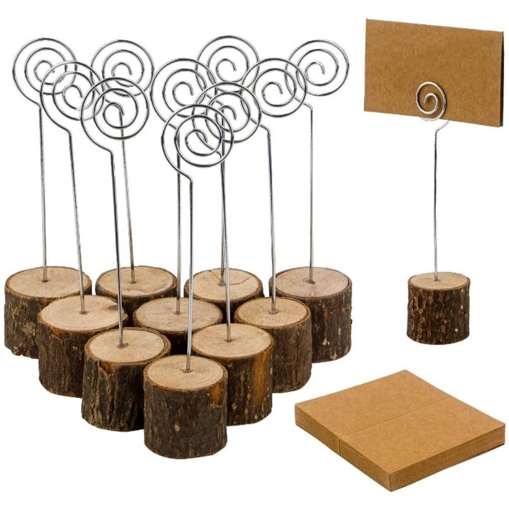 Natural With Swirl Wire Bark Memo Holder Stand Picture Photo Wood Place ...