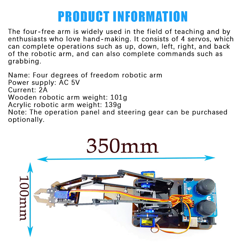 4 DOF Unassembly Acrylic Mechanical Arm Robot Manipulator Claw For ...