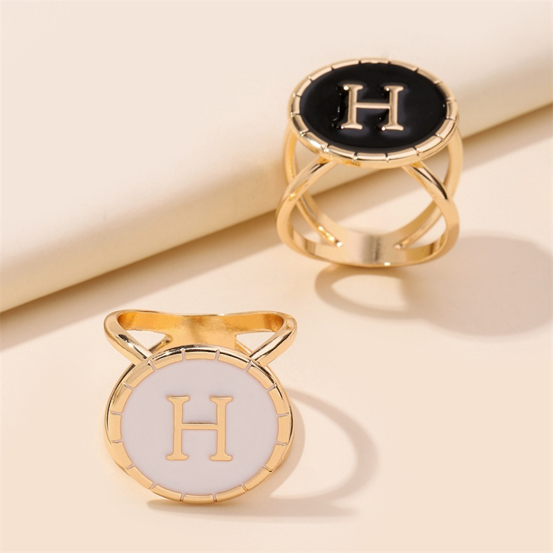 Drip-Painted Black And White Base Metal Minimalist Letter H Scarf Ring ...