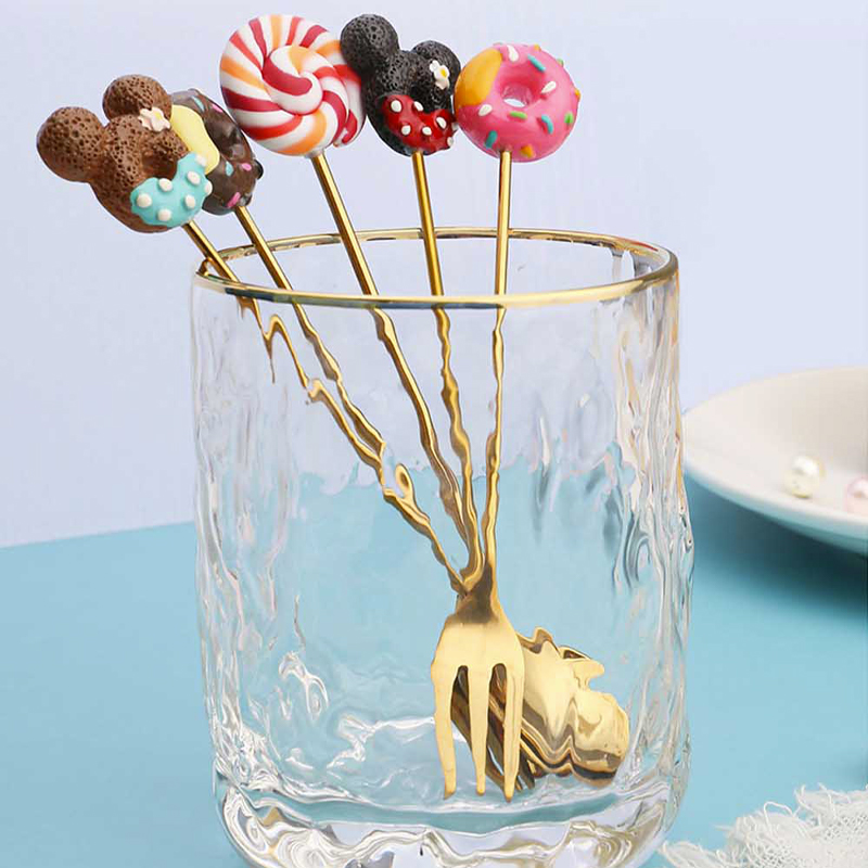 Stainless Steel Spoon Fork Cute Version Rainbow Lollipop Donut Macaron ...