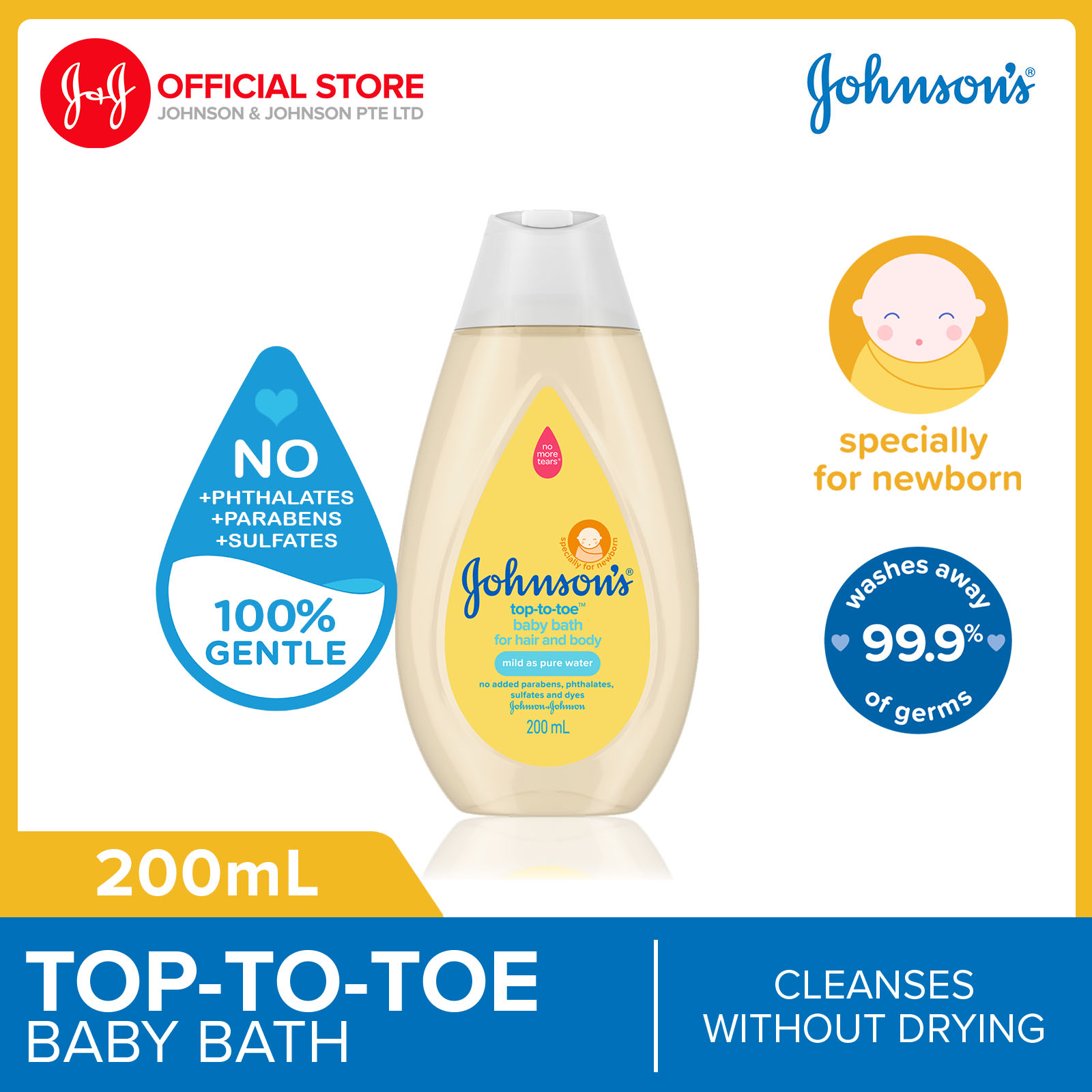 Johnson's Baby Top-To-Toe Hair & Body Baby Bath Cleanses Without Drying ...