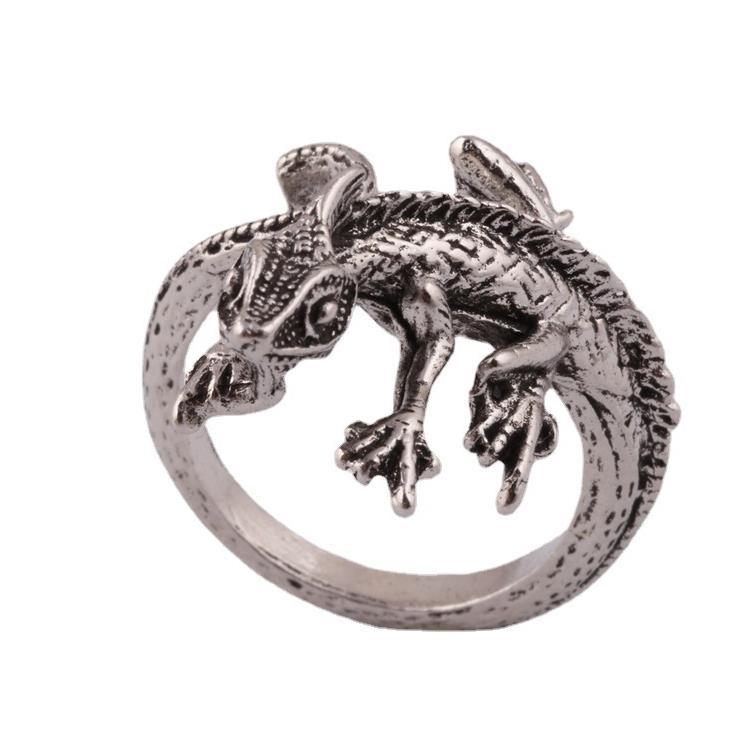 Vintage Punk Hip Hop Animal Gecko Ring Men's Index Finger Alloy Opening ...