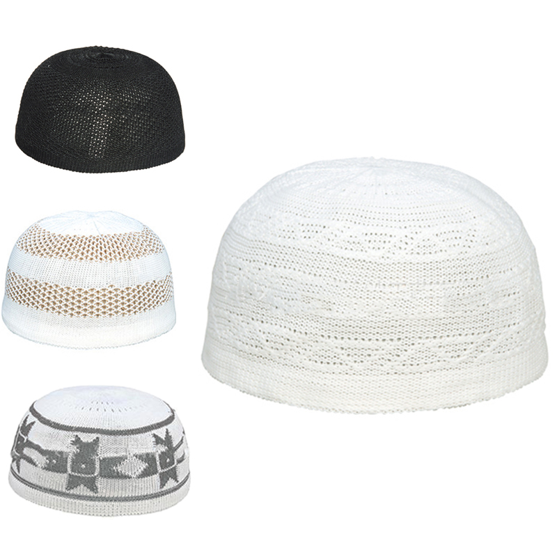 Men Skull Cap Muslim Islamic Prayer Hat Cotton Knitting Head Wear Hats ...