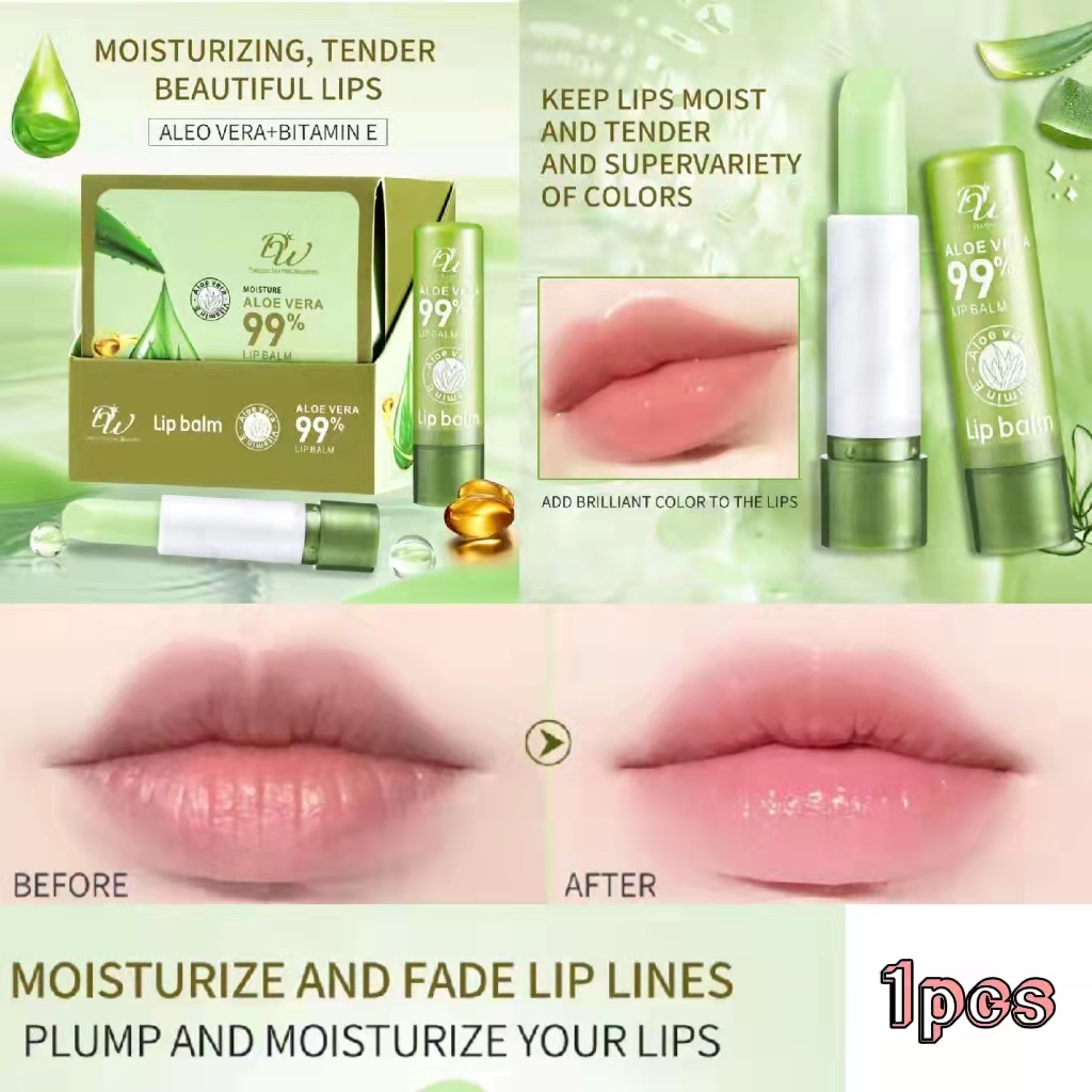 1pcs Moisture Lip Balm With 99% Aloe Vera & Vitamin E Temperature Color ...