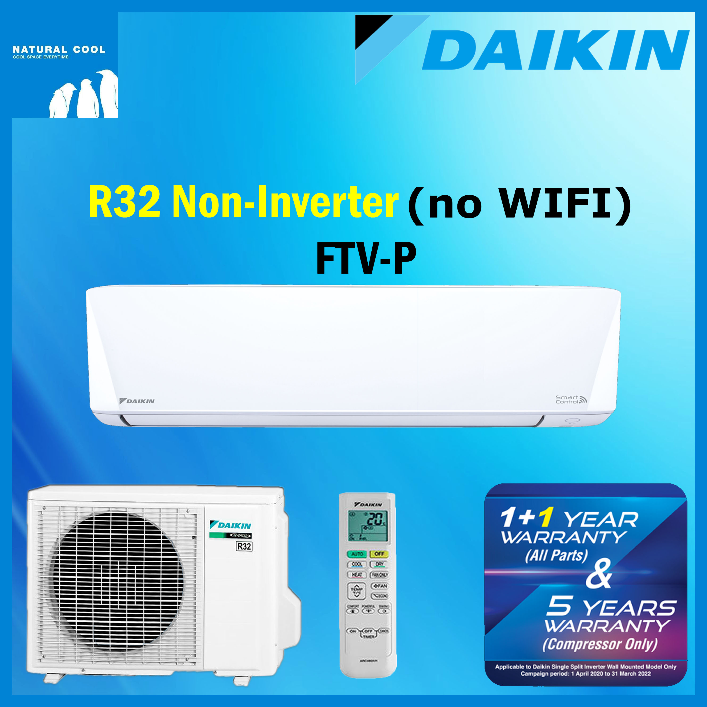 DAIKIN aircond non inverter (no WIFI-FTV-P) 1hp/ 1.5hp/ 2hp air conditioner | Lazada