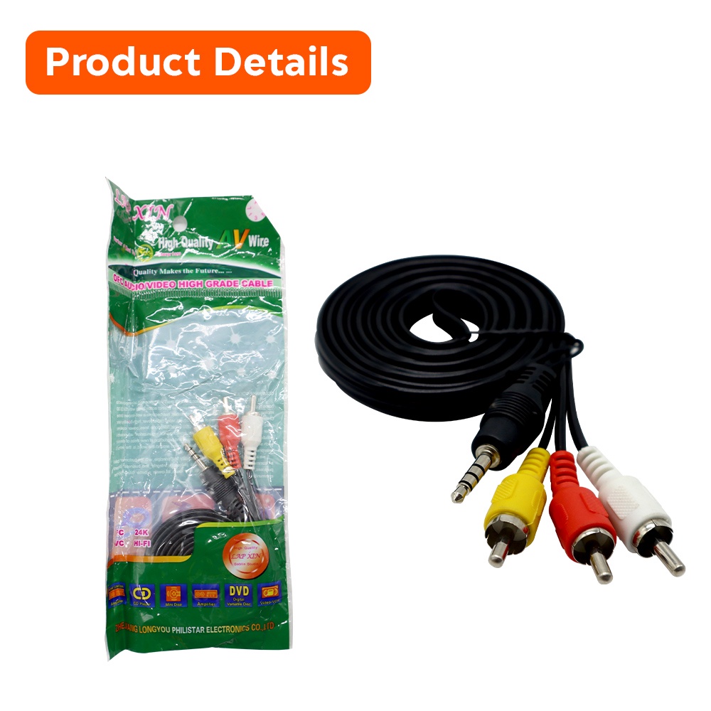 OSQ OFC Jack Plug To 3 RCA Male Cable AV Stereo Audio Video Adapter ...