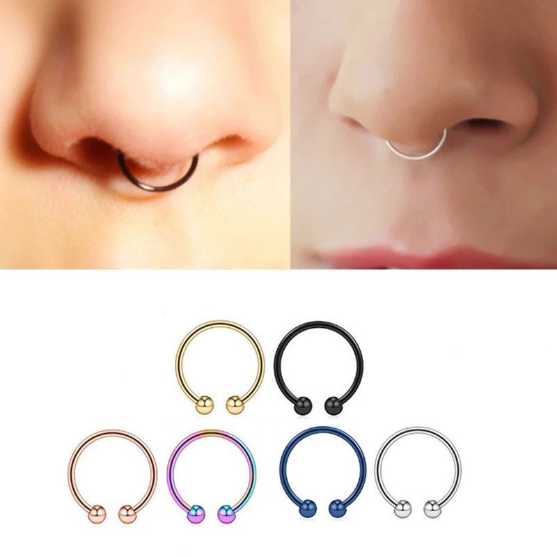 Vacuum plating horseshoe ring C rod nose ring lip stud earrings thin ...
