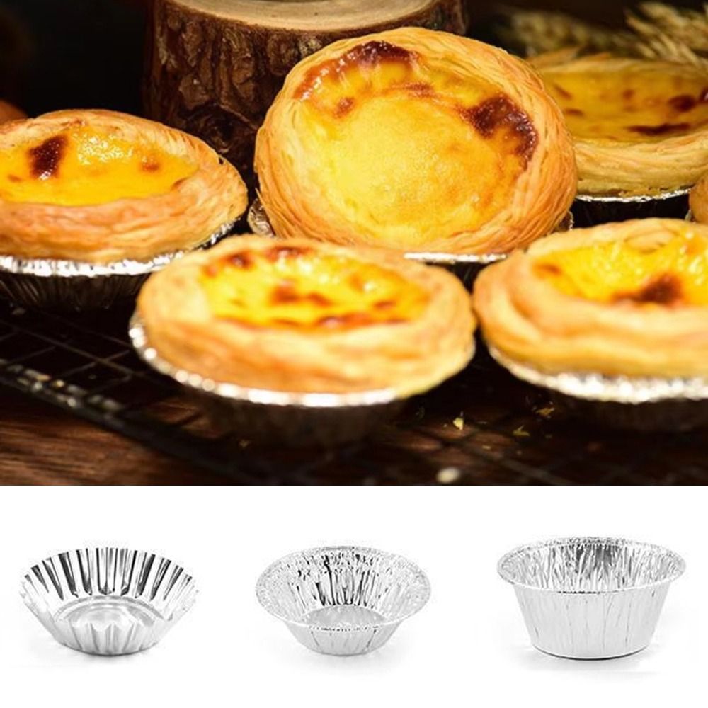 100Pcs Tray Aluminum Foil Egg Tart Mould Disposable Round Tart Pan Non ...
