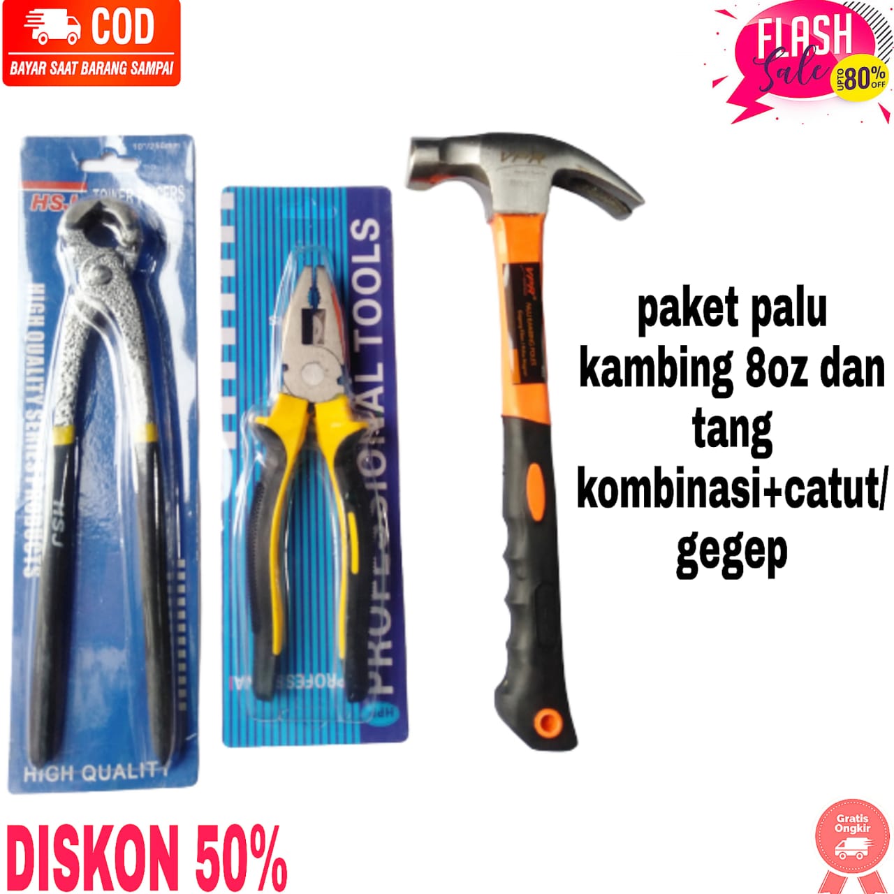 paket palu kambing 8 oz dan catut/gegep dan tang kominasi paket tang ...