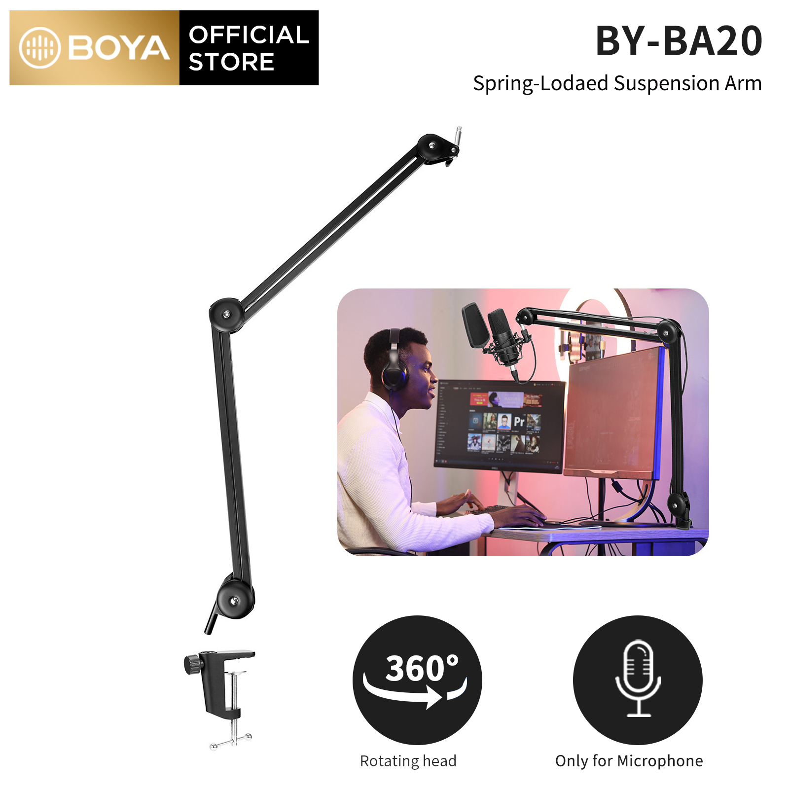 BOYA BY-BA20 Aluminum Alloy Desk Holder 3/8" to 5/8"adapter Microphone ...