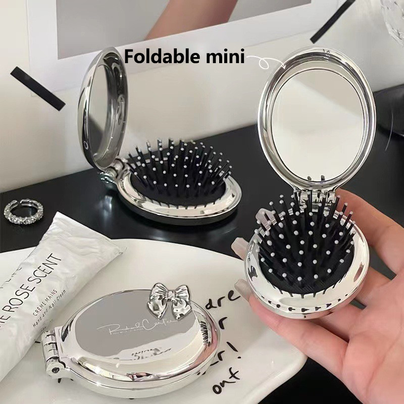 Enacolor Small Comb Foldable Mini Portable Mirror Press Comb for Ladies ...