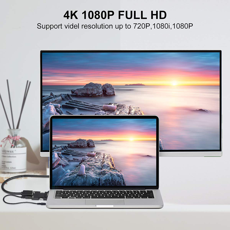 【VogueVenture】Hdmi to VGA TV 1080P PC aux jack 3.5 Audio Cable Splitter ...