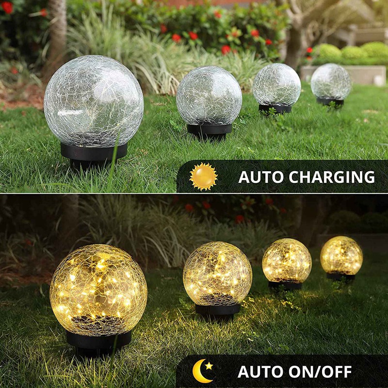 2-Pack Garden Solar Lights Decorative, Colored Cracked Glass Globe ...