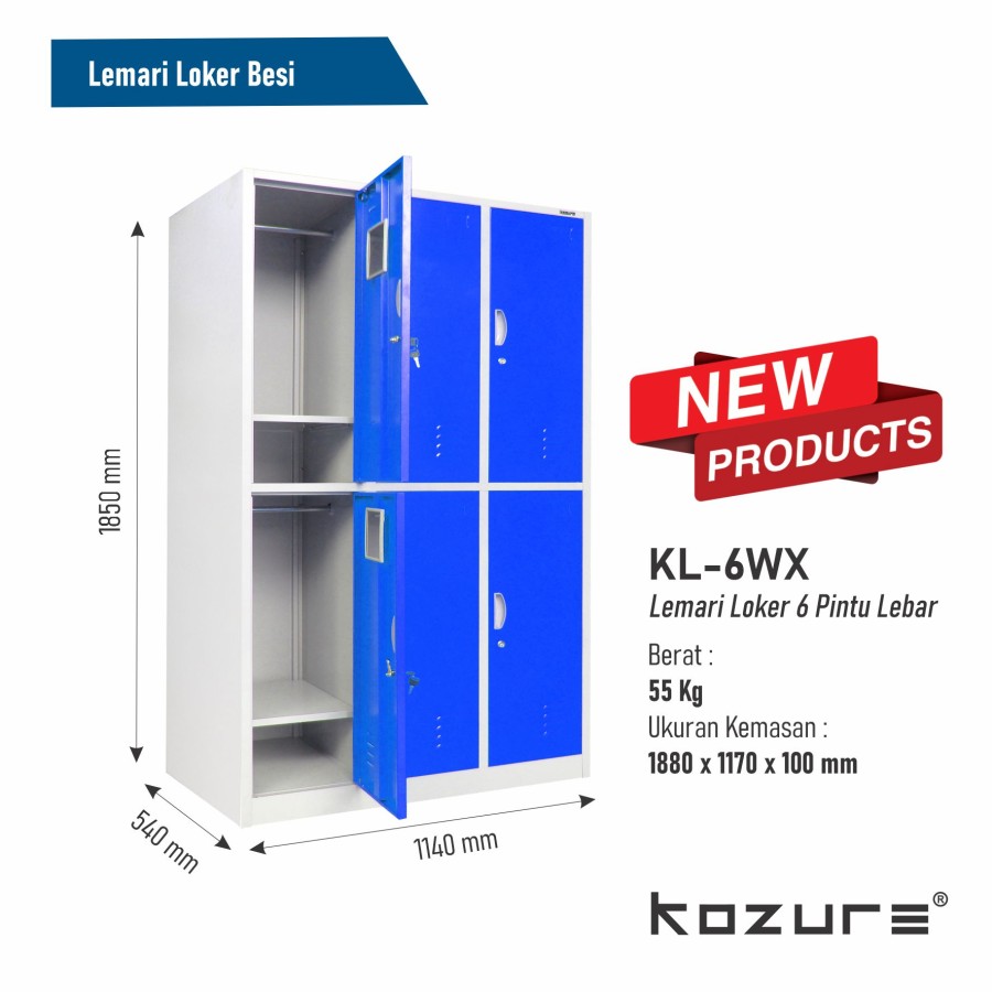 Lemari Loker Besi Kozure KL-6WX Locker 6 Pintu Lebar KOZURE KL 6 WX ...