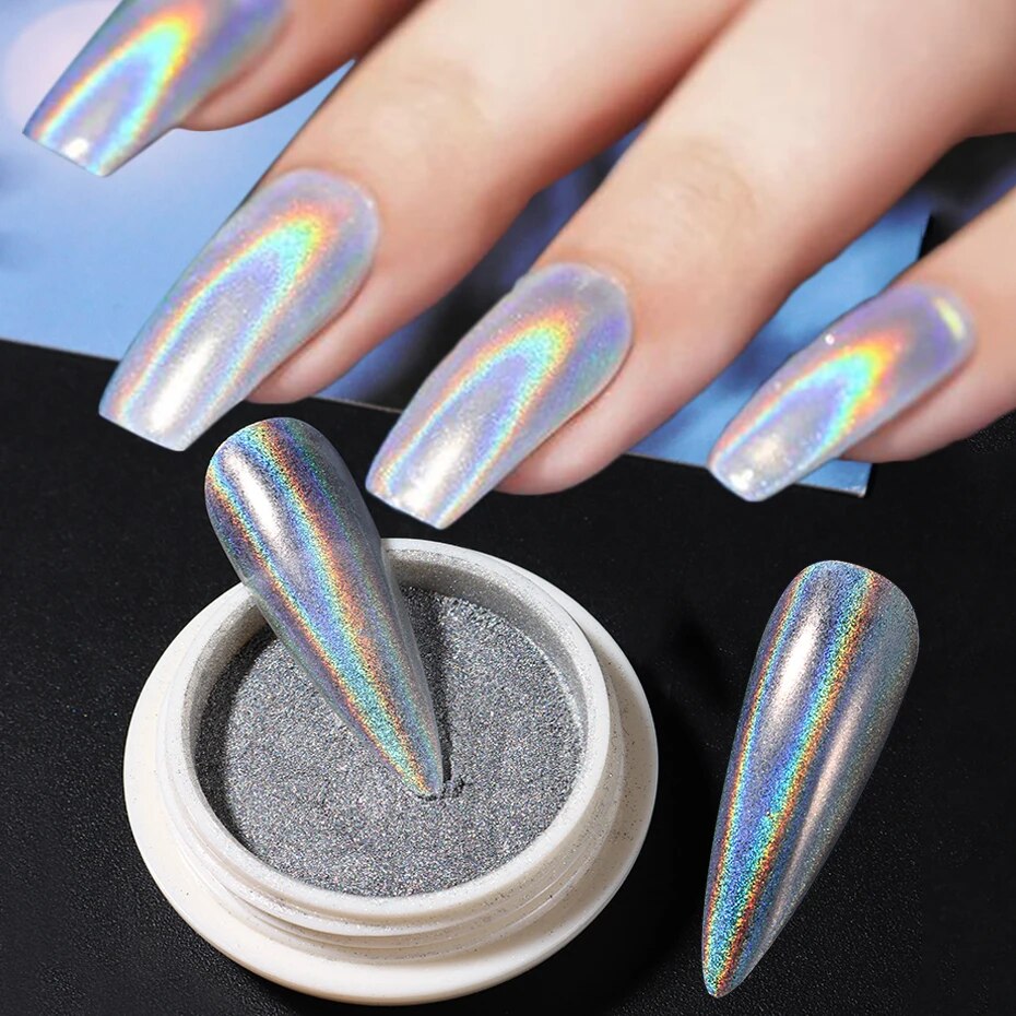 Holographic Laser Nail Glitter Chrome Magic Mirror Chrome Pigment Dust ...