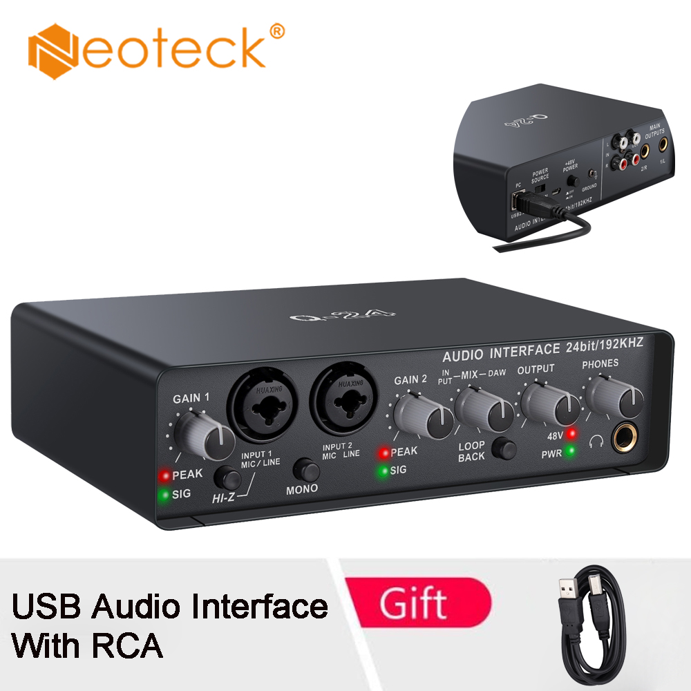 Neoteck 2x2 USB Audio Interface Mic Preamplifier with RCA Input, RCA ...