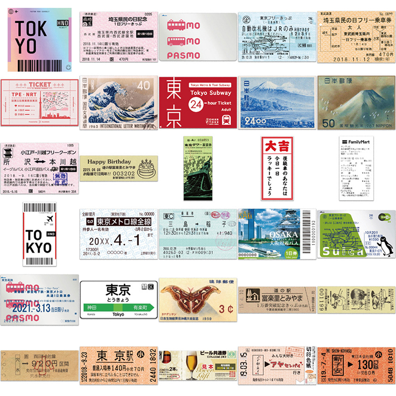 60PCS Japanese Postcard Ticket Stamp Sticker Stationery Travel Diary ...
