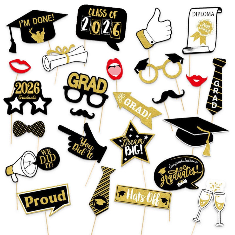 25pcs Party Supplies Black Graduation Photo Props Class of 2026 ...
