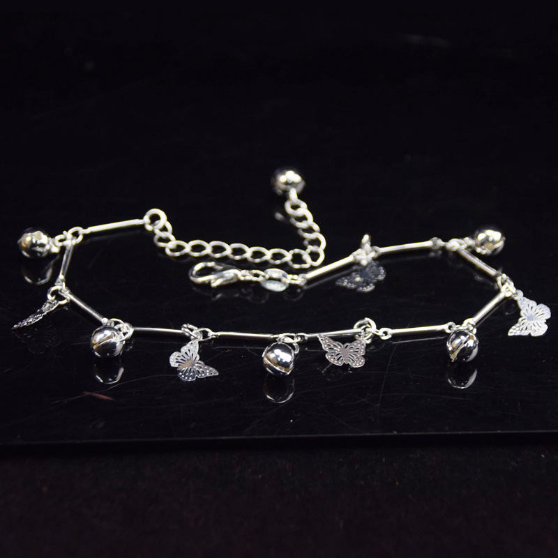 【I was hyped up】Korean version of imitation silver anklet bell anklet white copper imitation ...