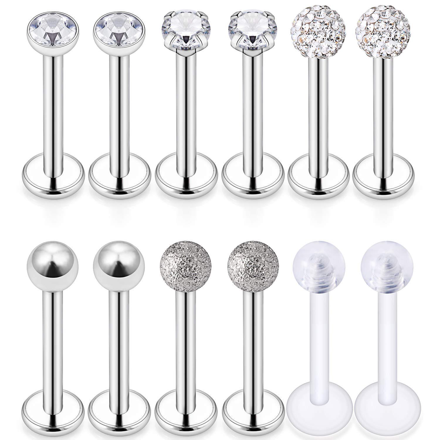 【Top Picks】12-piece set of lip studs stainless steel acrylic soft rod ...
