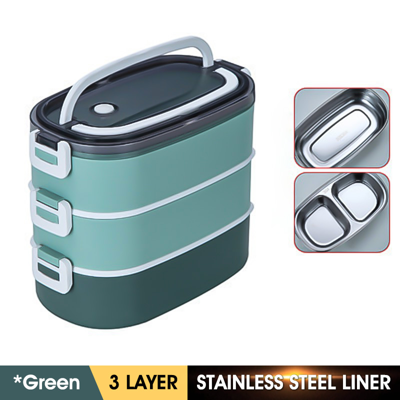 HXR Lunch Box 3 Layer Thermal Insulated Soup Bento Boxes With Cutlery Spoon & Chopsticks ...