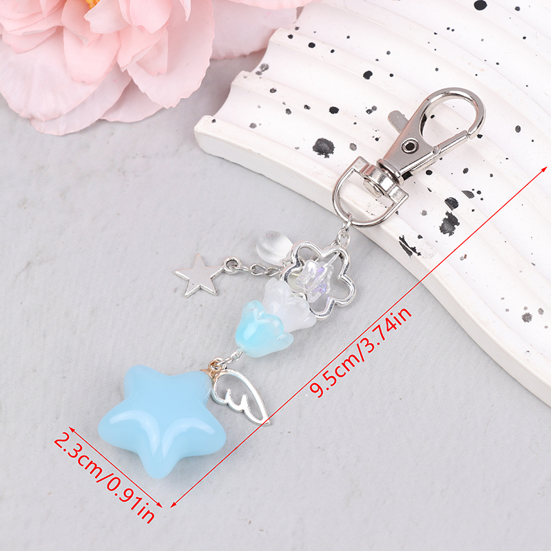 Retro Cute Jelly Star Charm Keychain Handmade Pink And Blue Y2K ...