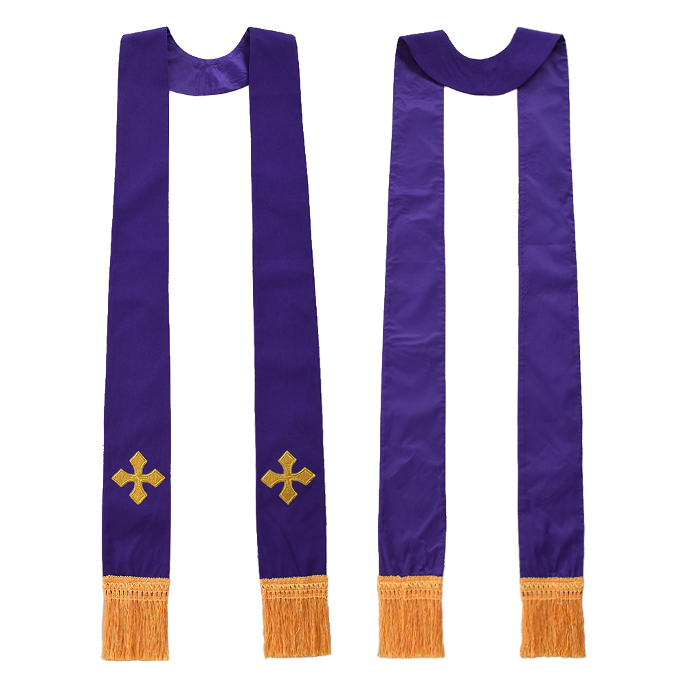 Church Priest Cross Embroidered Purple Stole Communion Confessional ...