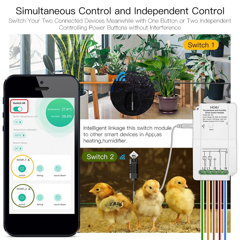 WiFi Smart Temperature Humidity Switch Module Sensor Dual Relay Output Smart Life App Wireless ...