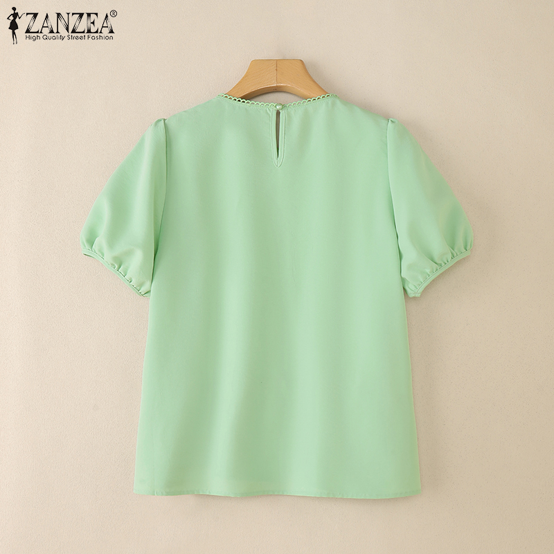 ZANZEA Korean Style Women Office Pleated Shirts Crew Neck Tops Elegant ...