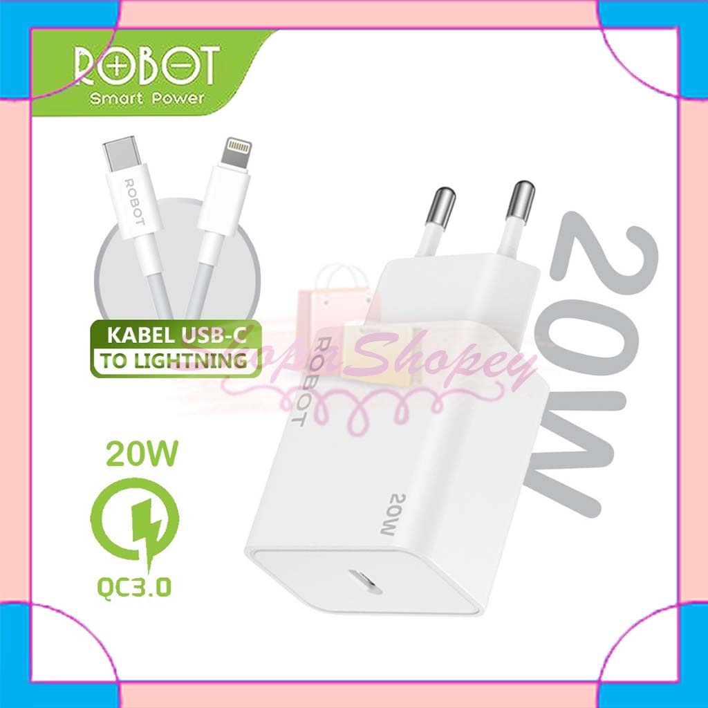 ROBOT RT-F6 Adaptor Charger USB-C Batok Charger PD 20W 3A Kabel Type C ...